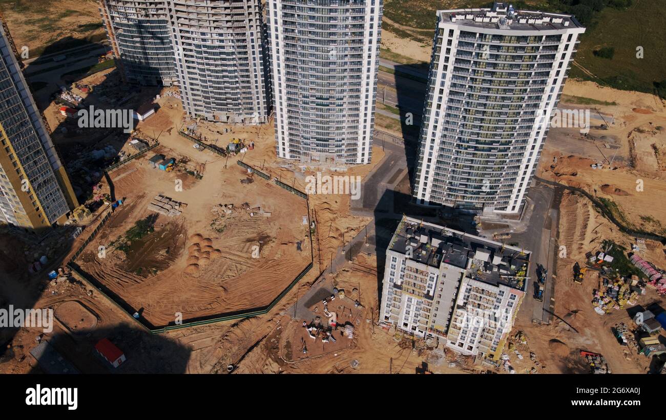 Modern urban development. Construction site with multi-storey buildings ...