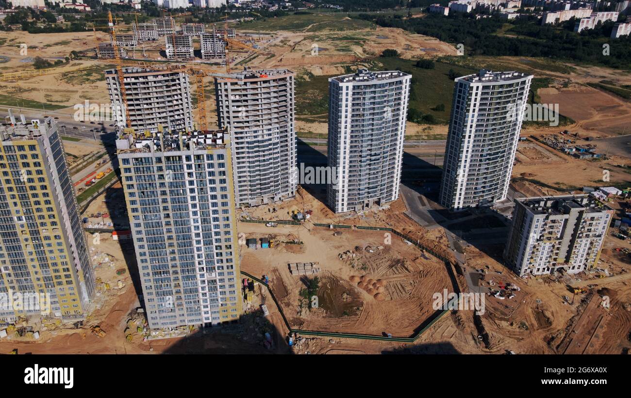 Modern urban development. Construction site with multi-storey buildings ...
