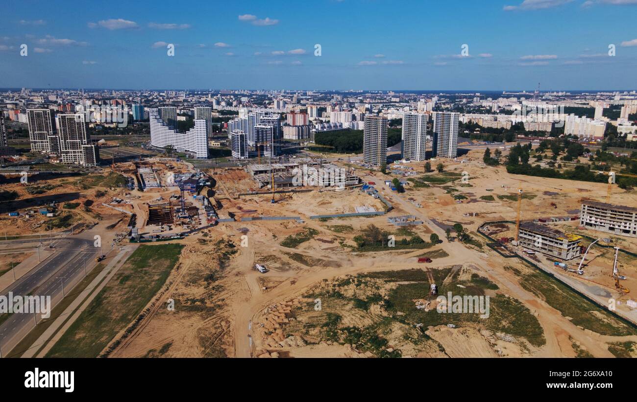 Modern urban development. Construction site with multi-storey buildings ...