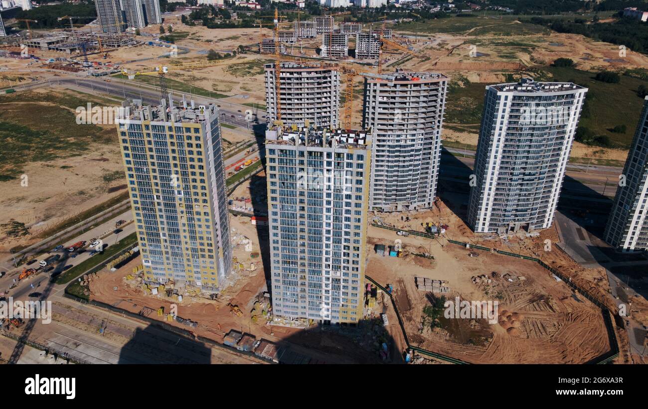 Modern urban development. Construction site with multi-storey buildings ...