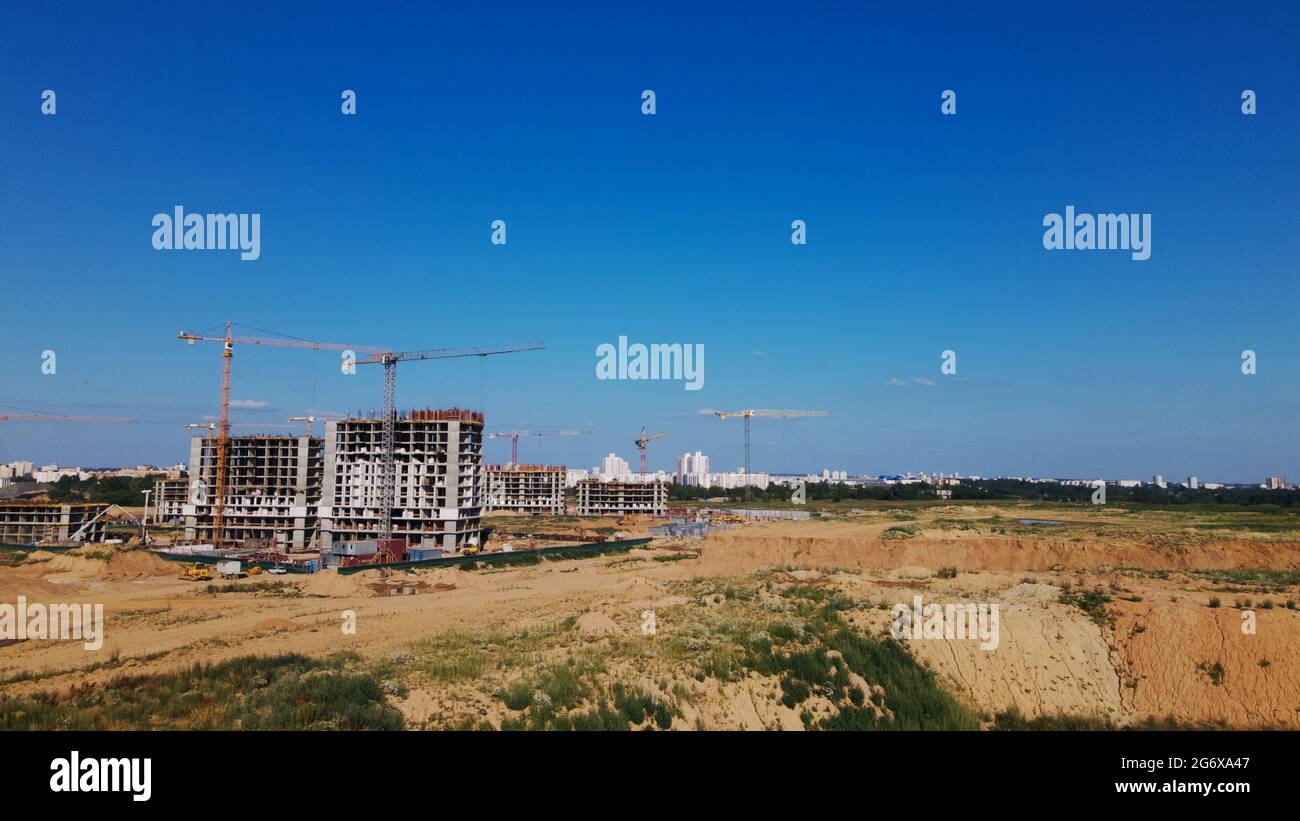 Modern urban development. Construction site with multi-storey buildings ...