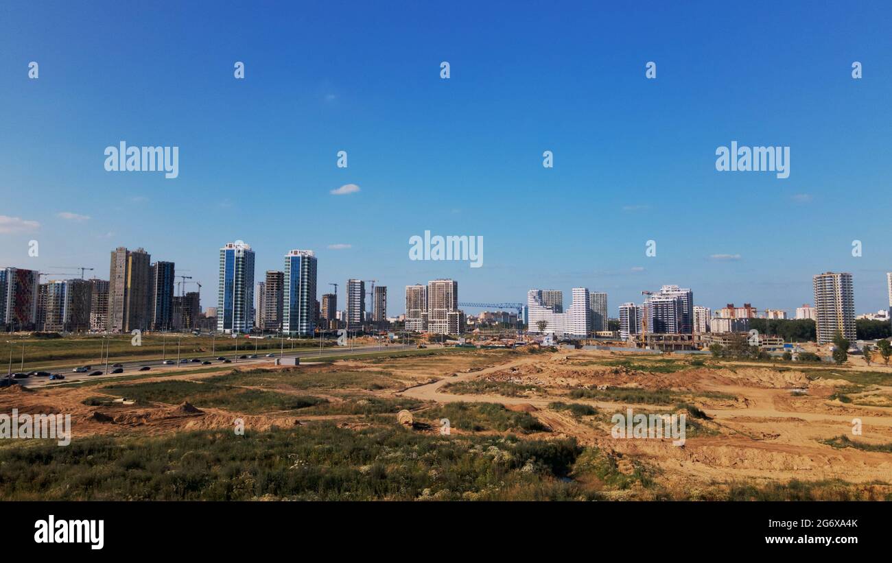 Modern urban development. Construction site with multi-storey buildings ...