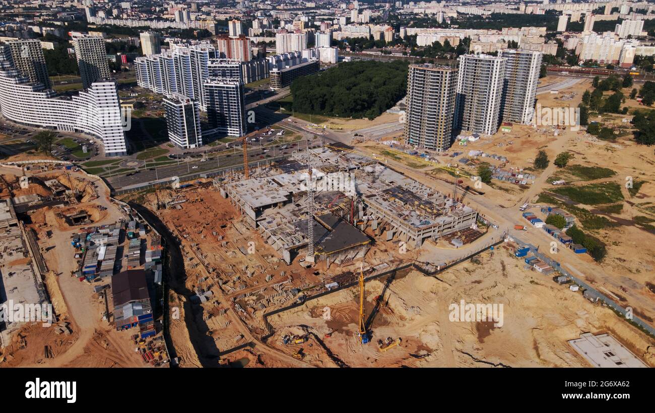 Modern urban development. Construction site with multi-storey buildings ...