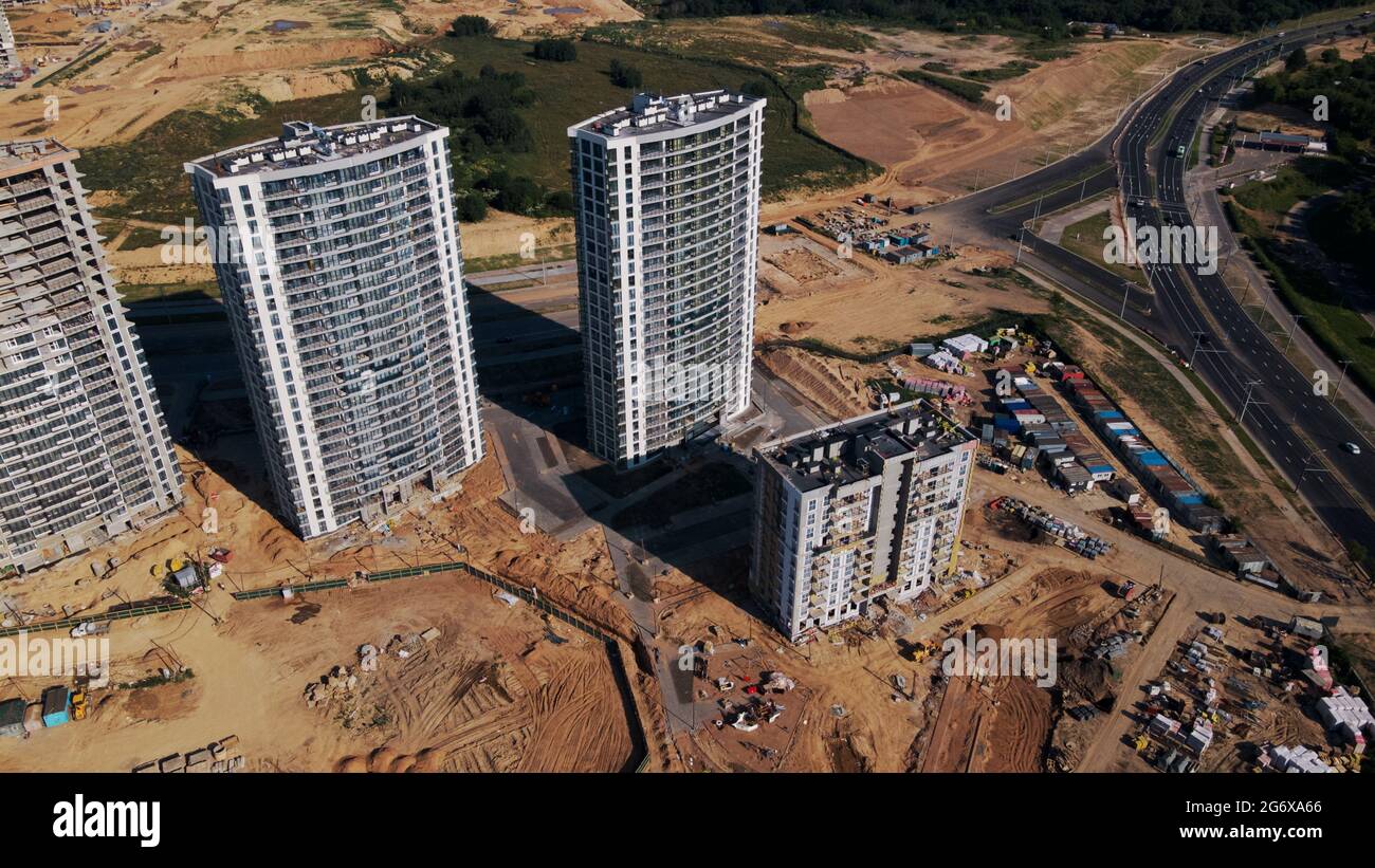 Modern urban development. Construction site with multi-storey buildings ...