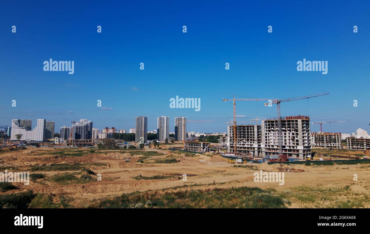 Modern urban development. Construction site with multi-storey buildings ...