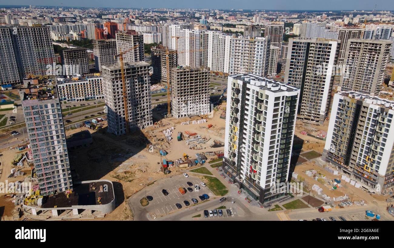 Modern urban development. Construction site with multi-storey buildings ...
