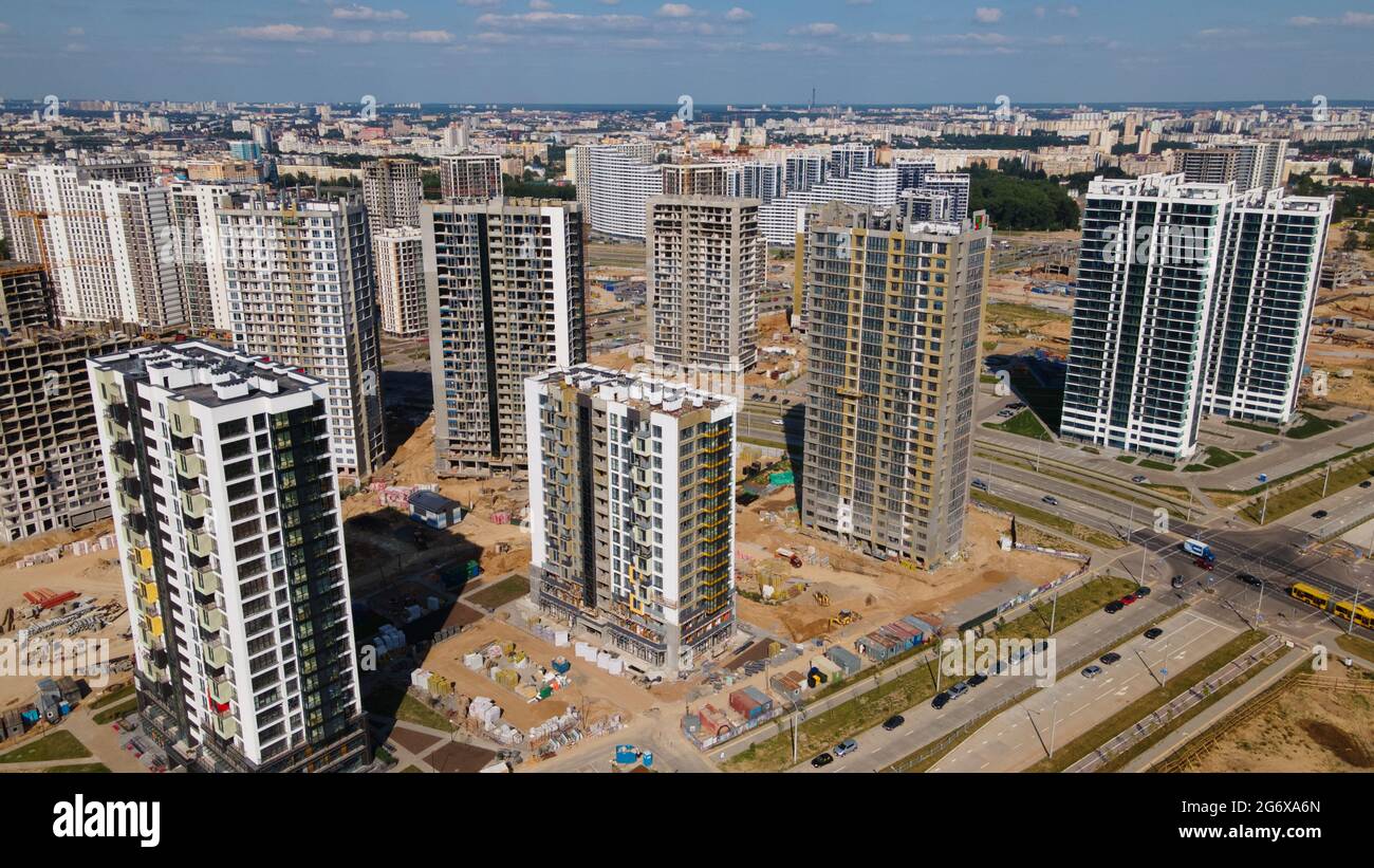 Modern urban development. Construction site with multi-storey buildings ...