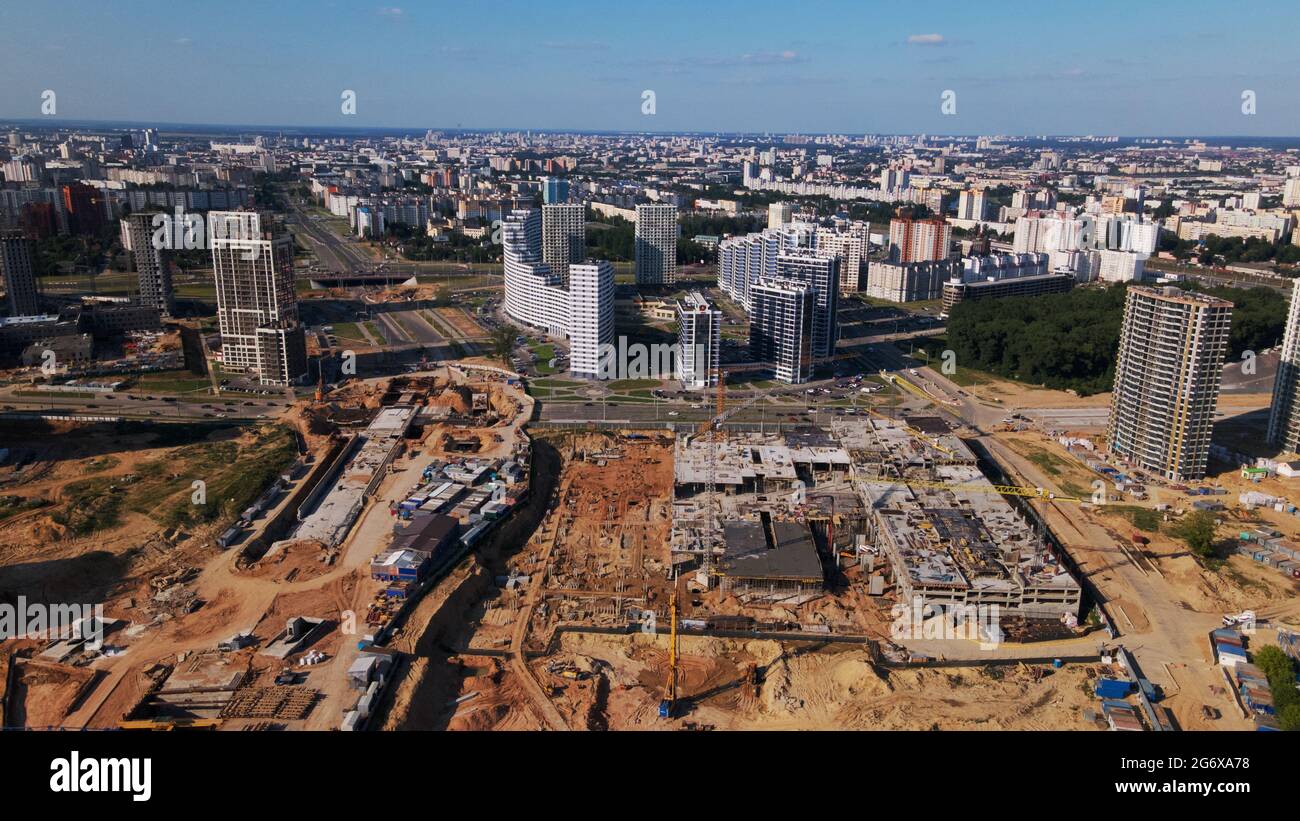 Modern urban development. Construction site with multi-storey buildings ...