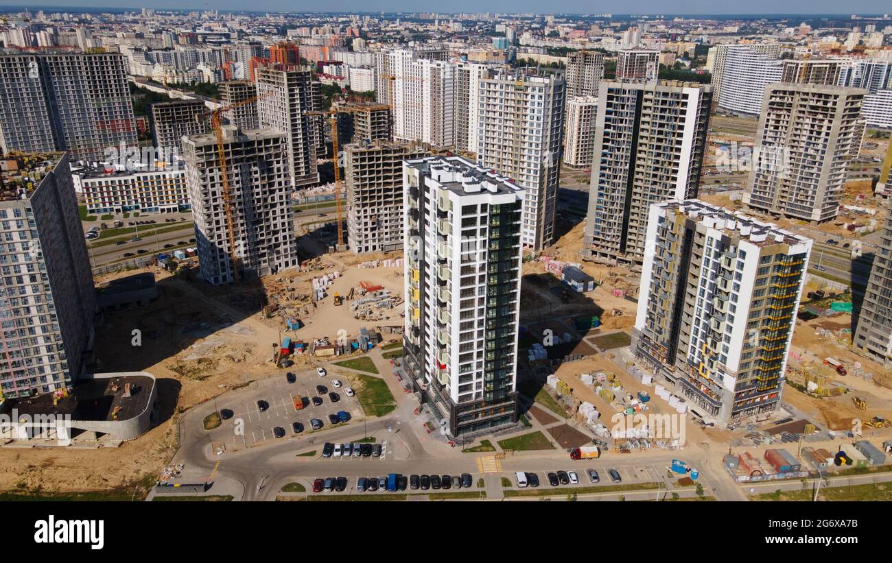 Modern urban development. Construction site with multi-storey buildings ...