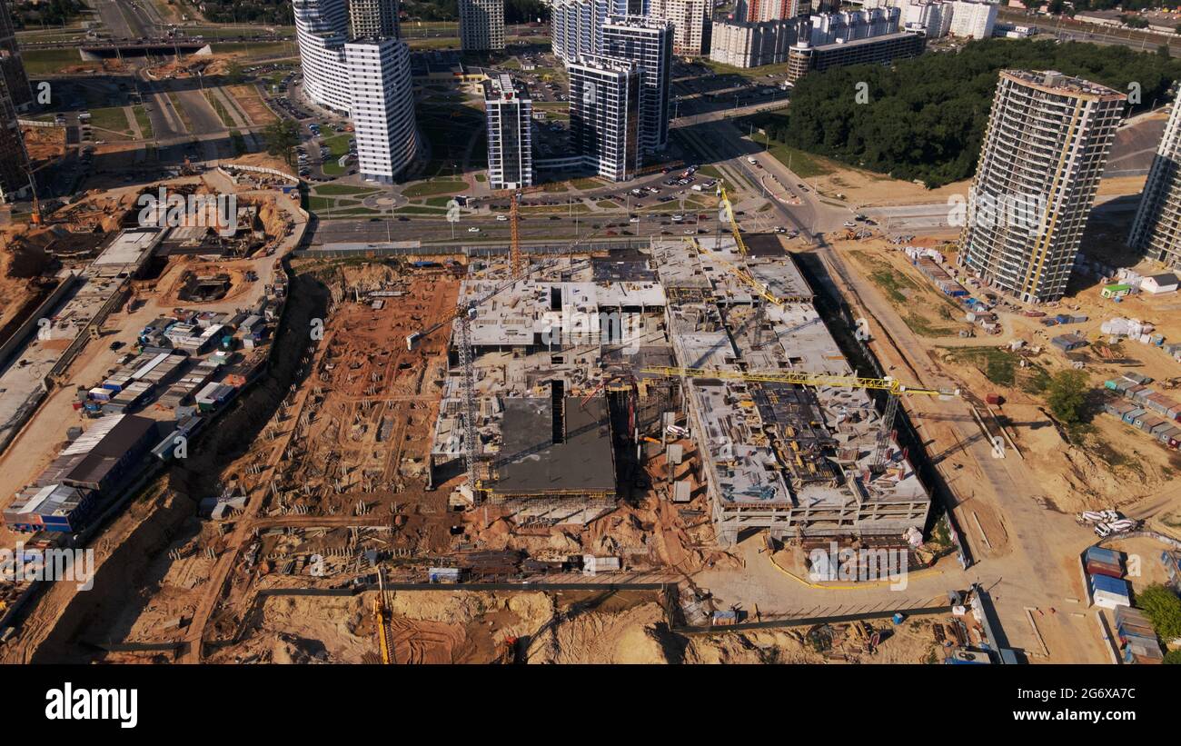 Modern urban development. Construction site with multi-storey buildings ...