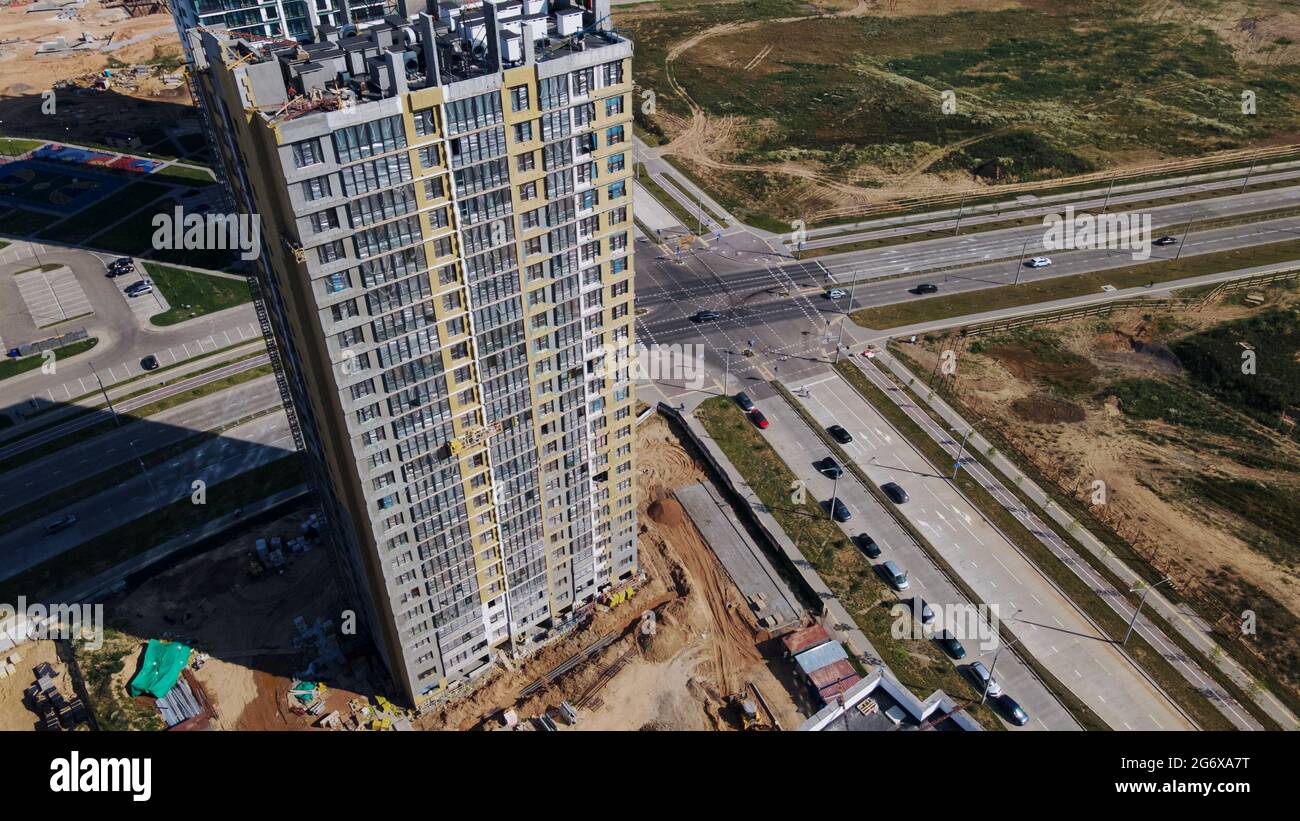 Modern urban development. Construction site with multi-storey buildings ...
