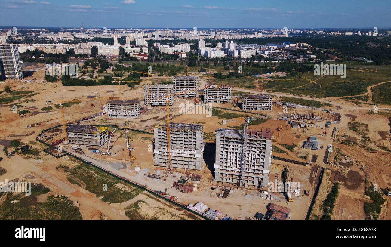 Modern urban development. Construction site with multi-storey buildings ...