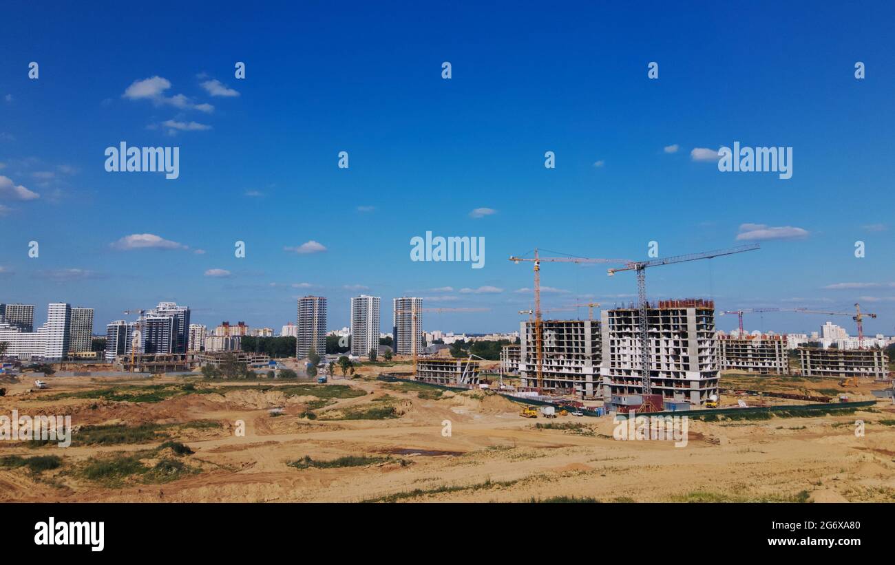 Modern urban development. Construction site with multi-storey buildings ...