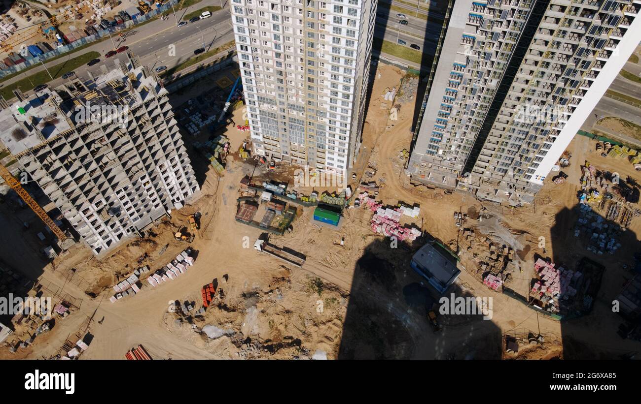 Modern urban development. Construction site with multi-storey buildings ...