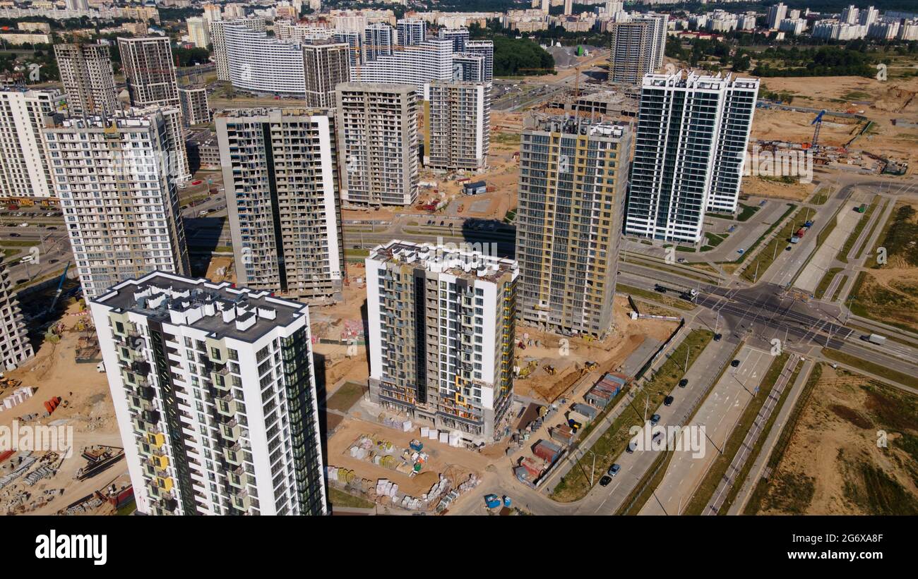 Modern urban development. Construction site with multi-storey buildings ...