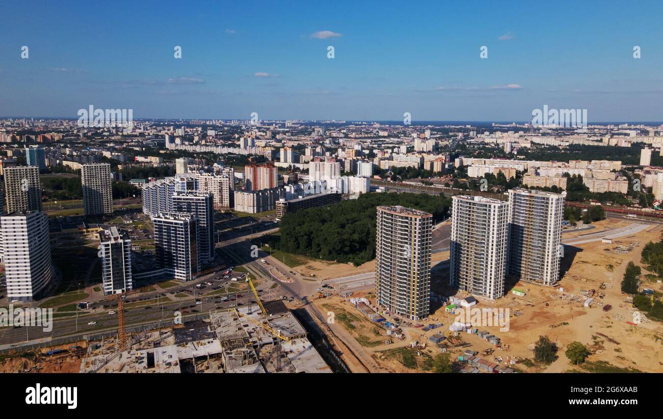 Modern urban development. Construction site with multi-storey buildings ...