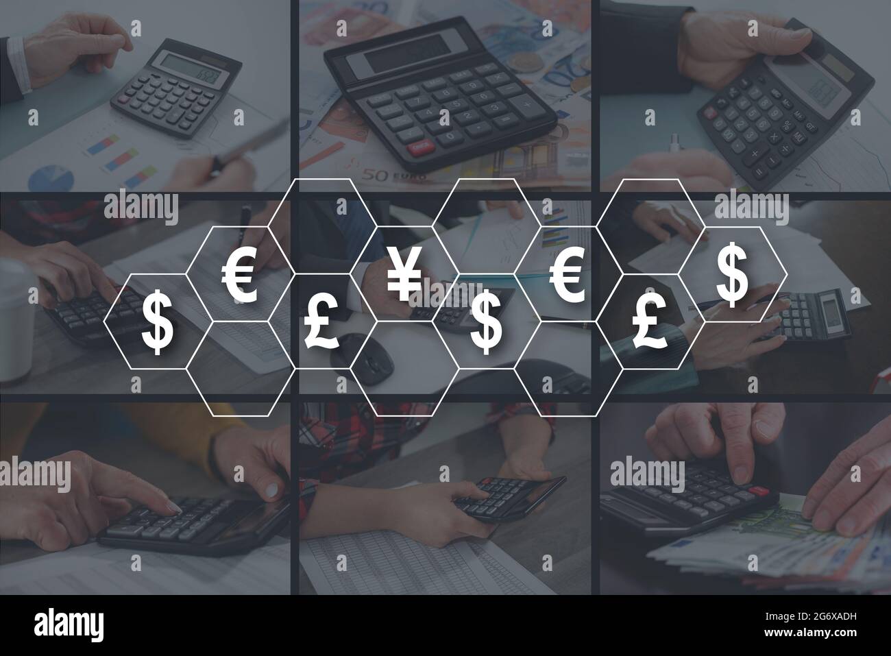 Currencies concept illustrated by pictures on background Stock Photo ...