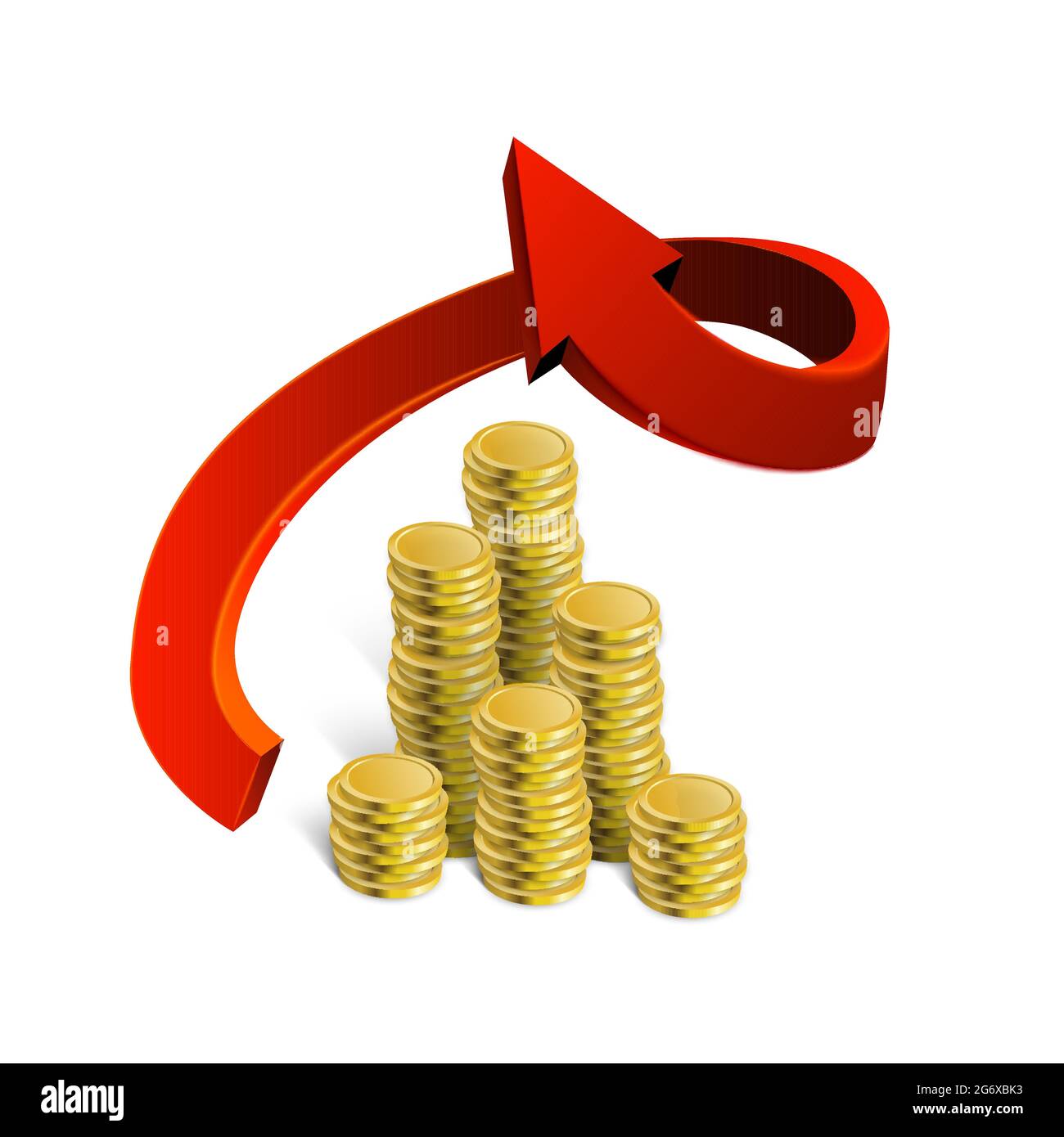 Financial growth 3d red arrow vector. Stacked coins illustration. EPS ...