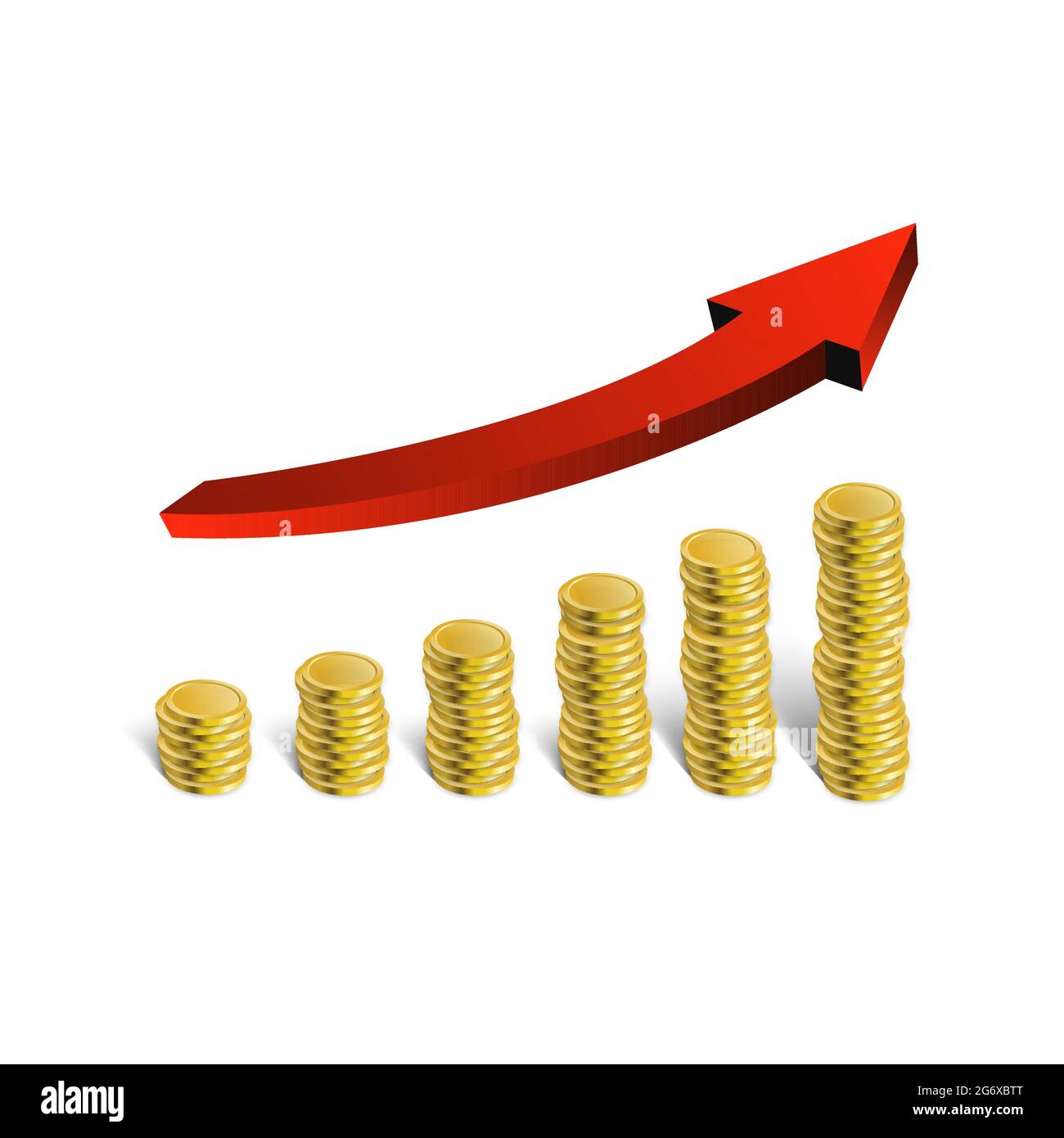 Financial growth 3d red arrow vector. Stacked coins illustration. EPS ...