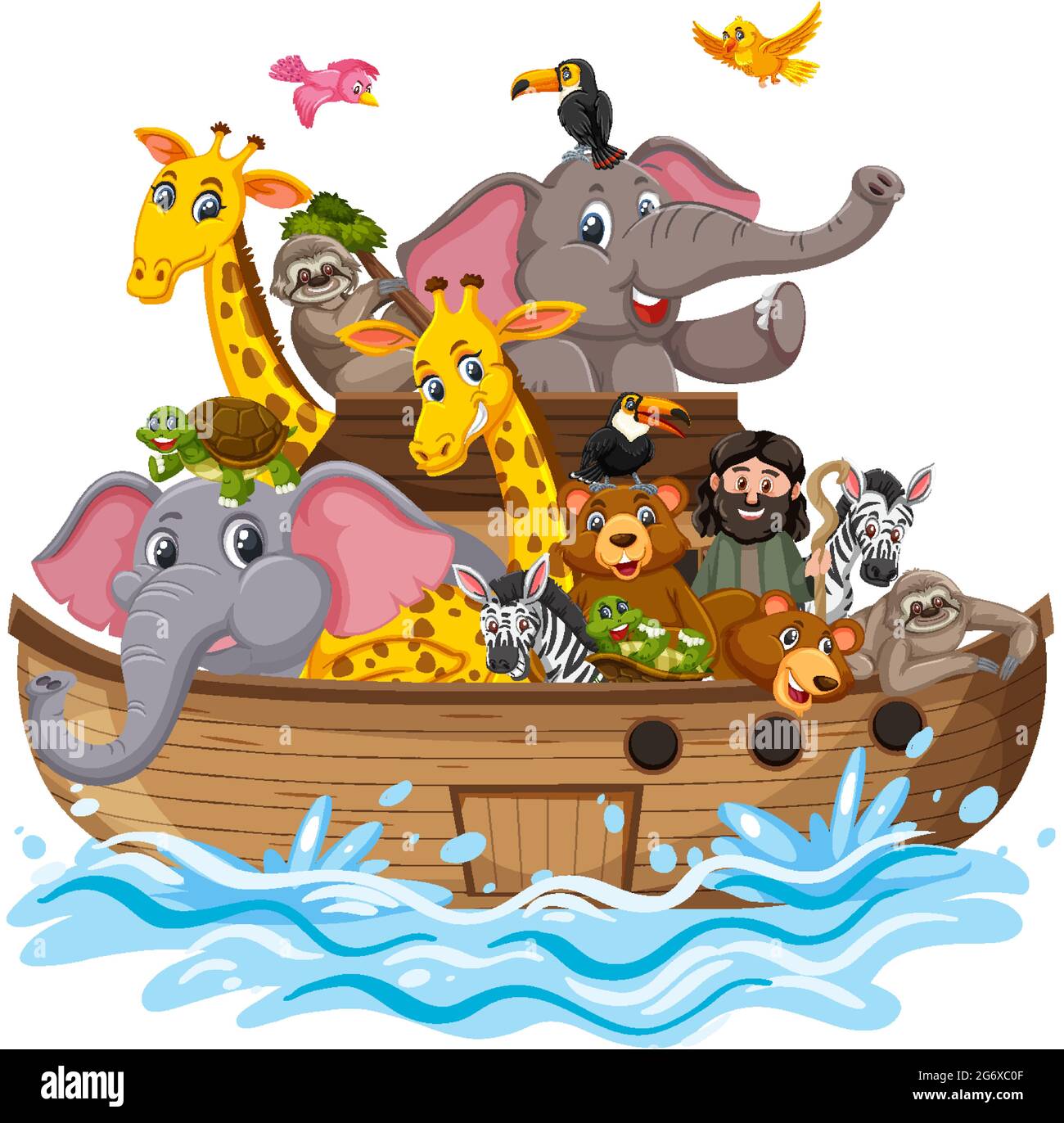 Animals on Noah's ark with sea wave isolated on white background illustration Stock Vector Image ...