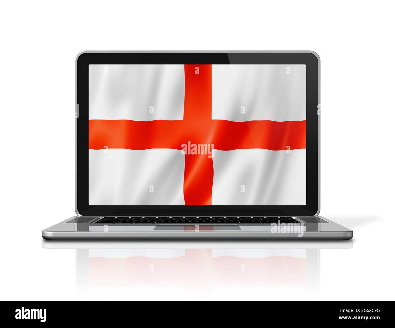 England flag on laptop screen isolated on white. 3D illustration render ...