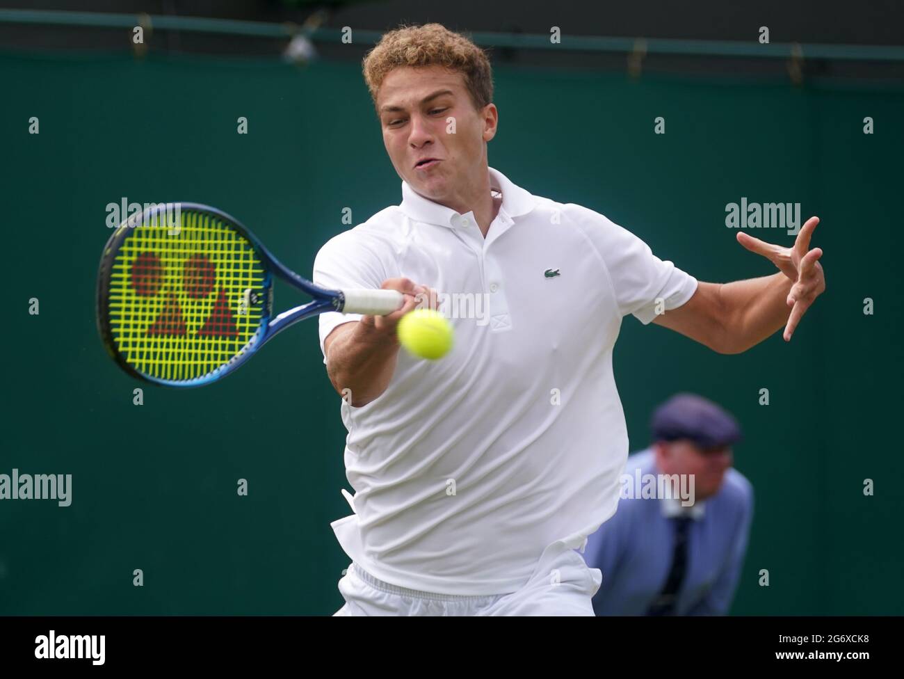 Kalin Ivanovski in action against Jack Pinnington Jones on day eleven ...