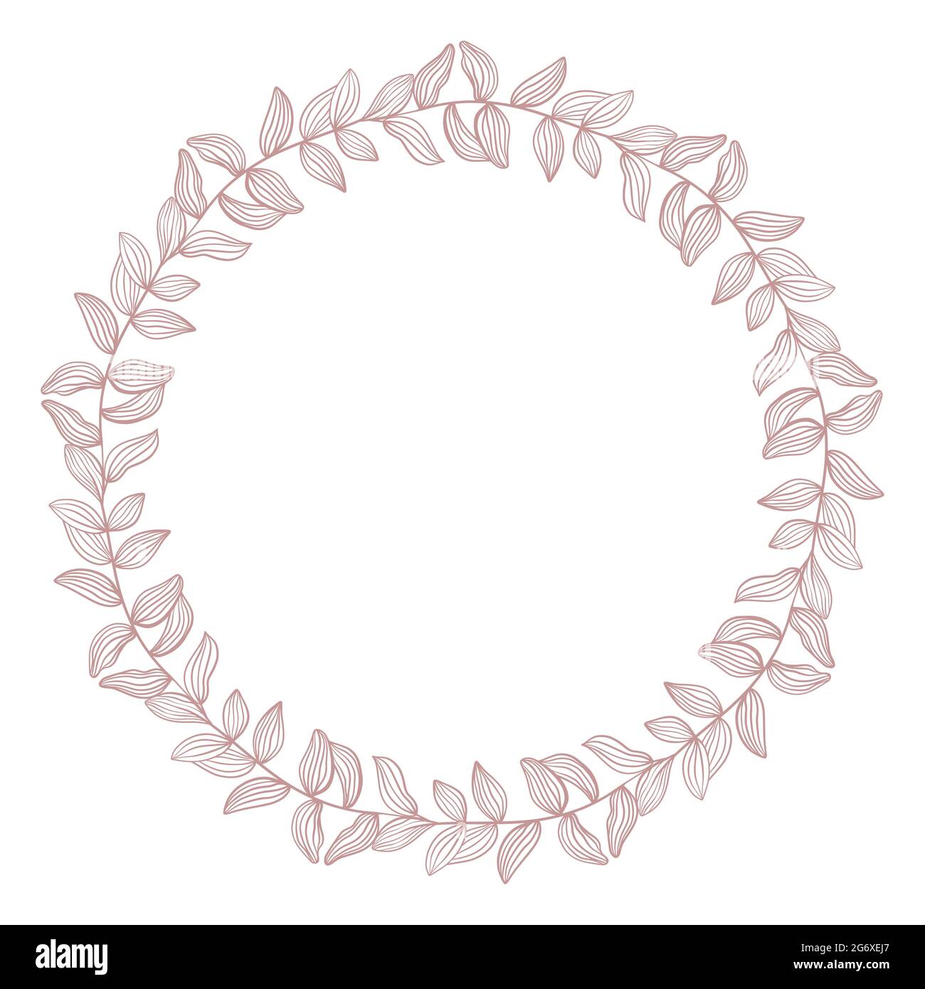 Minimalistic botanical circular frame of leaves, vector illustration ...