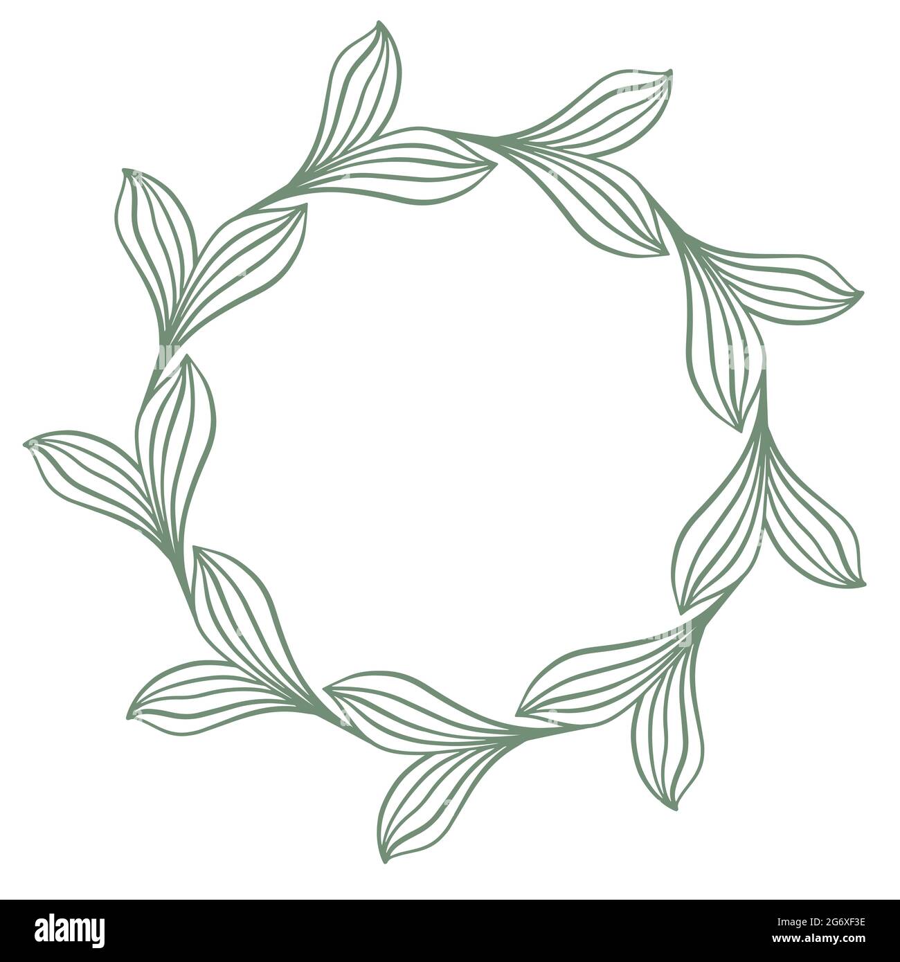 Botanical graceful circular frame of leaves, vector illustration ...