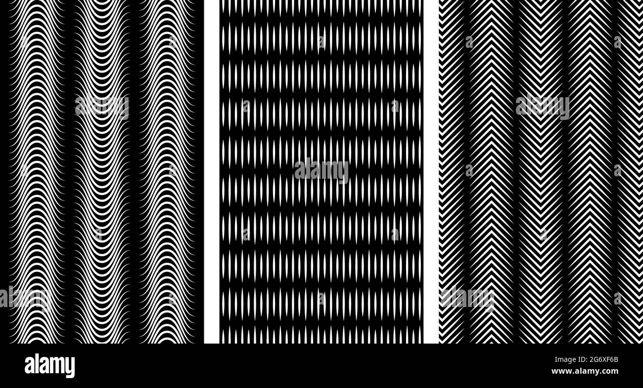 Black and White Seamless Patterns with Optical Illusion Effect. Vector ...