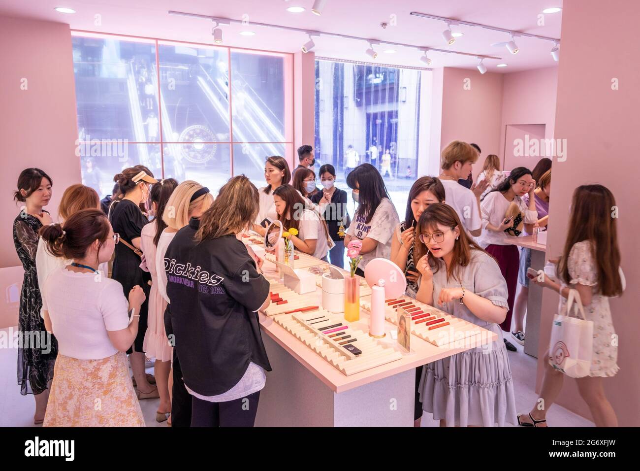 SHANGHAI, CHINA - JULY 9, 2021 - Many beautiful women at the scene of ...