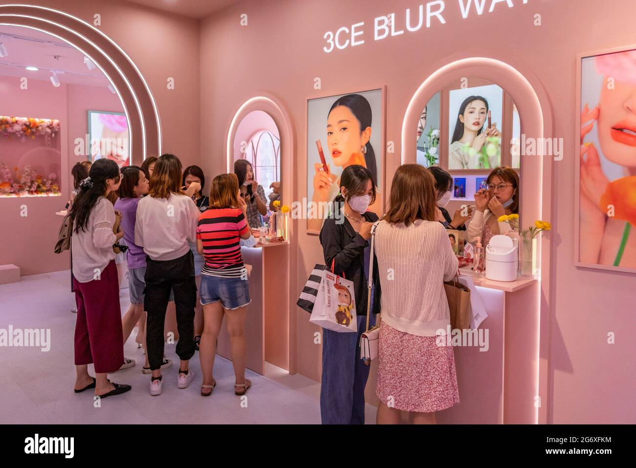 SHANGHAI, CHINA - JULY 9, 2021 - Many beautiful women at the scene of ...