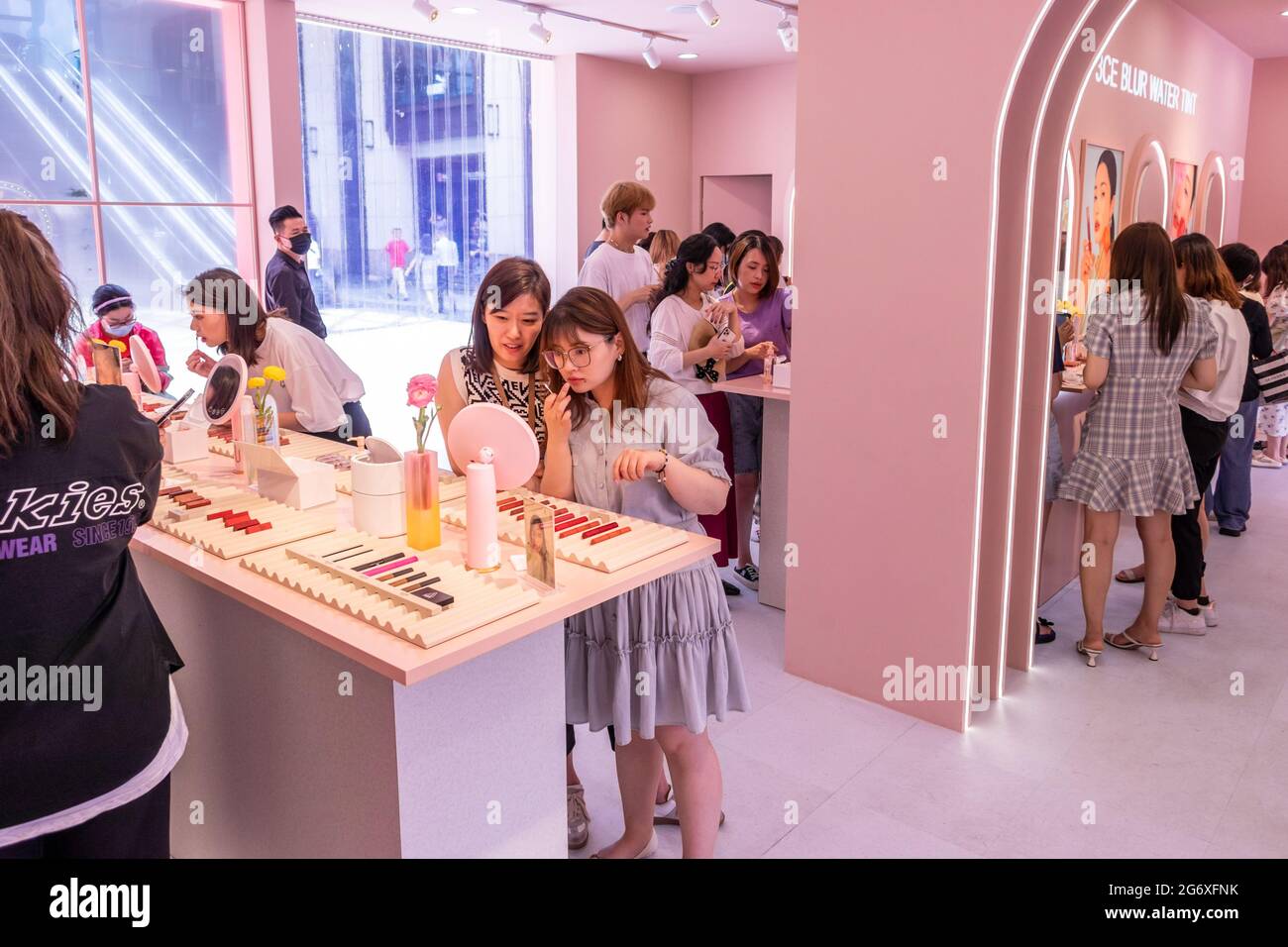 SHANGHAI, CHINA - JULY 9, 2021 - Many beautiful women at the scene of ...