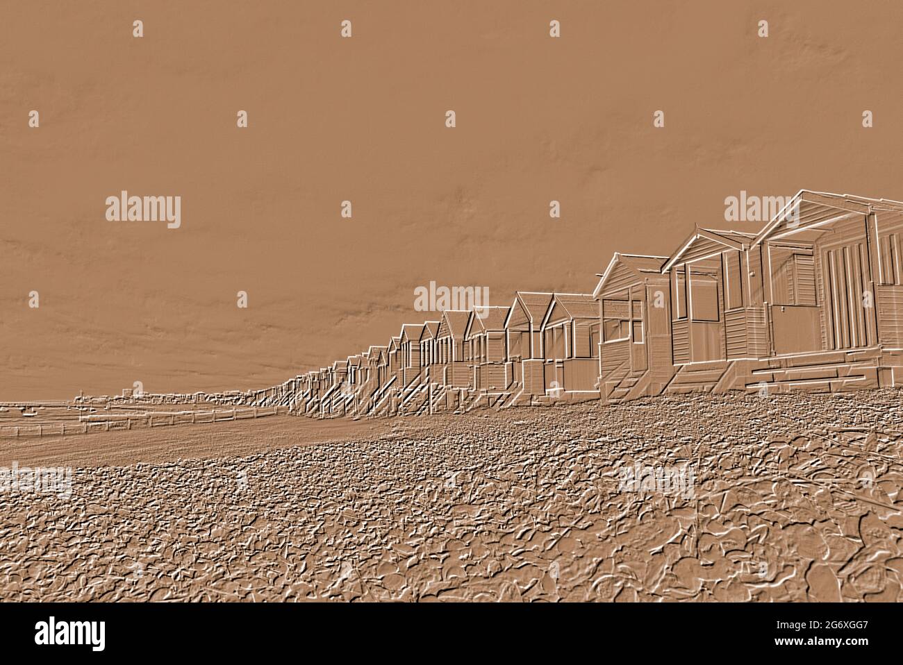 Digitally embossed image of Thorpe Bay beach, near Southend-on-Sea ...
