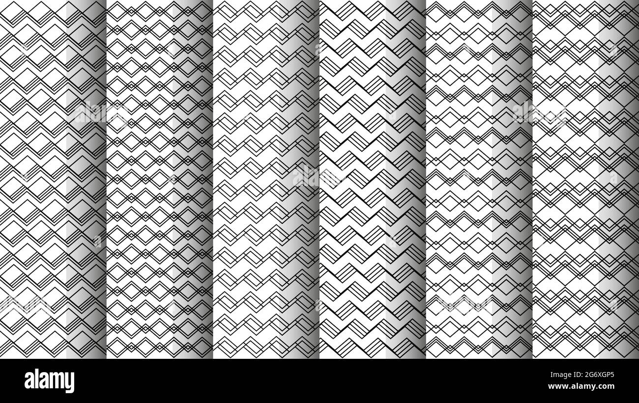 Monochrome Seamless Patterns. Black Geometric Ornament on White ...