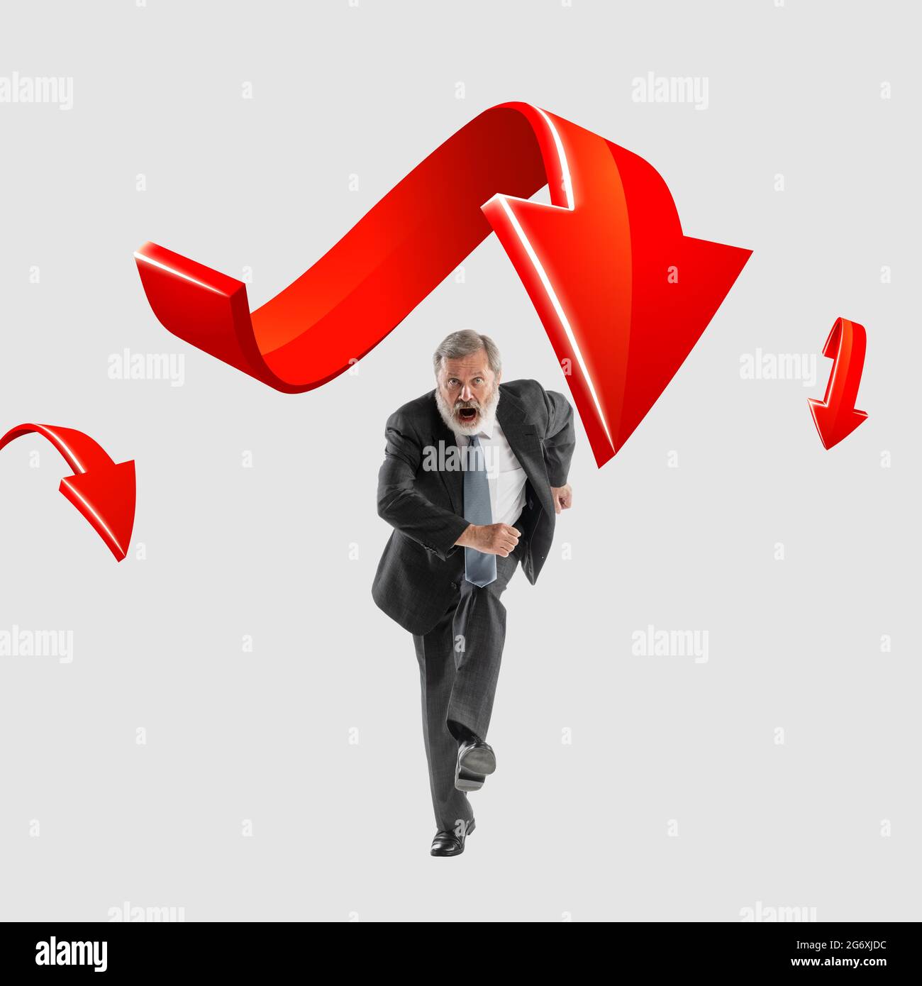 Modern art collage. Running business man and arrows. Copyspace for ...