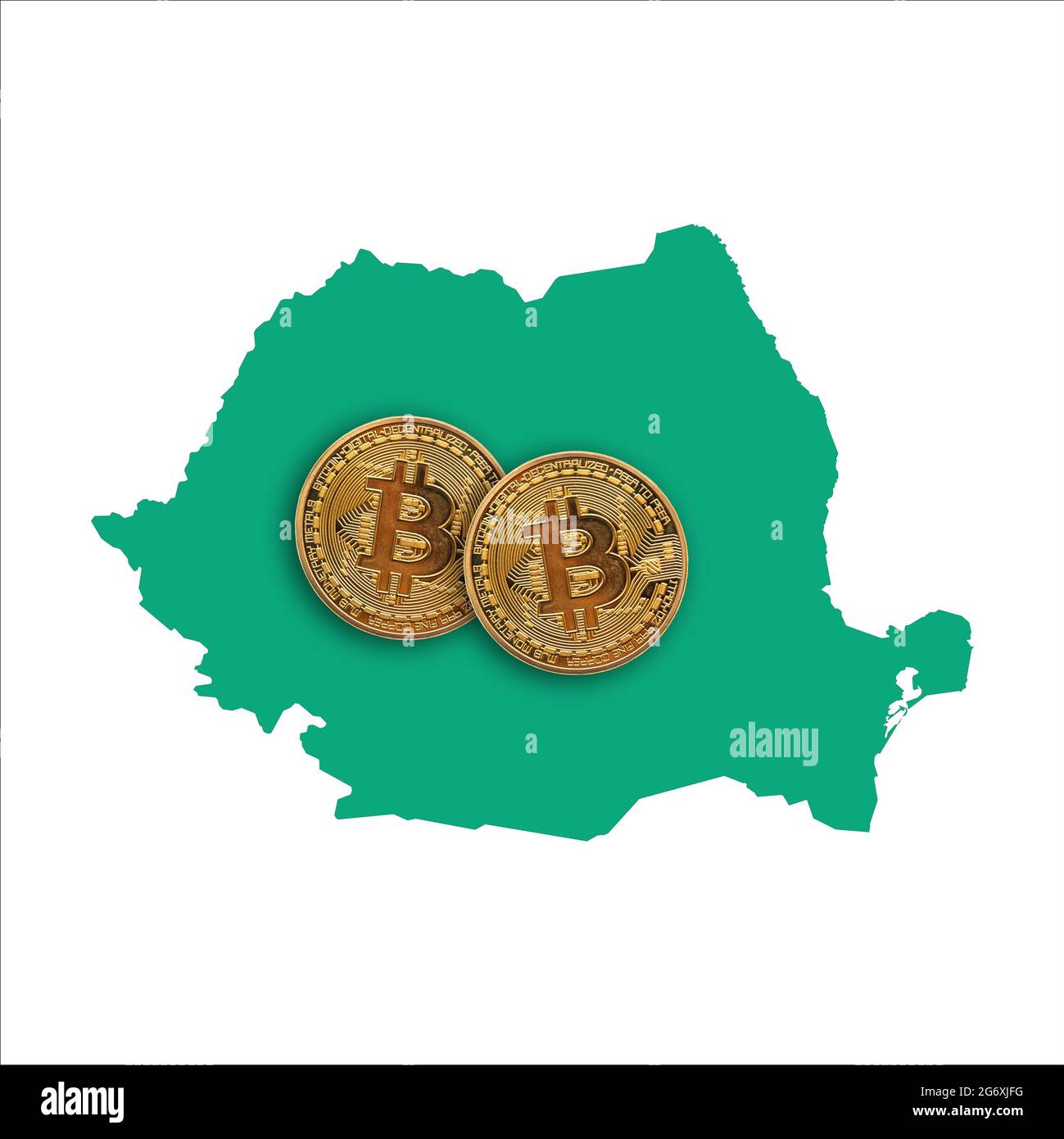 Bitcoin cryptocurrency coin on a map of Romania Stock Photo - Alamy