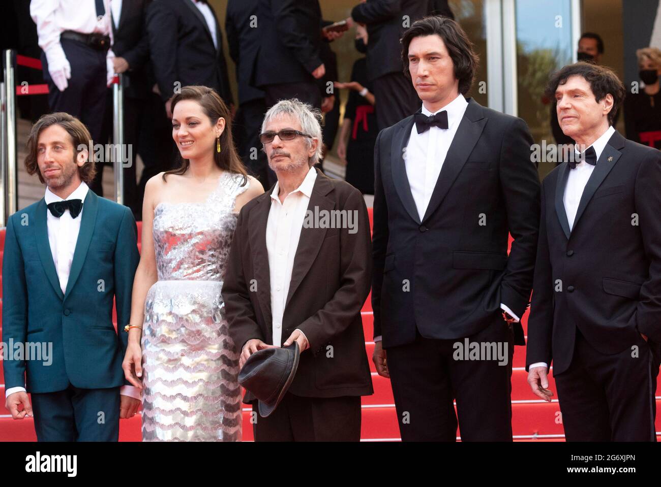 Simon Helberg (l-r), Marion Cotillard, director Leos Carax, Adam Driver ...
