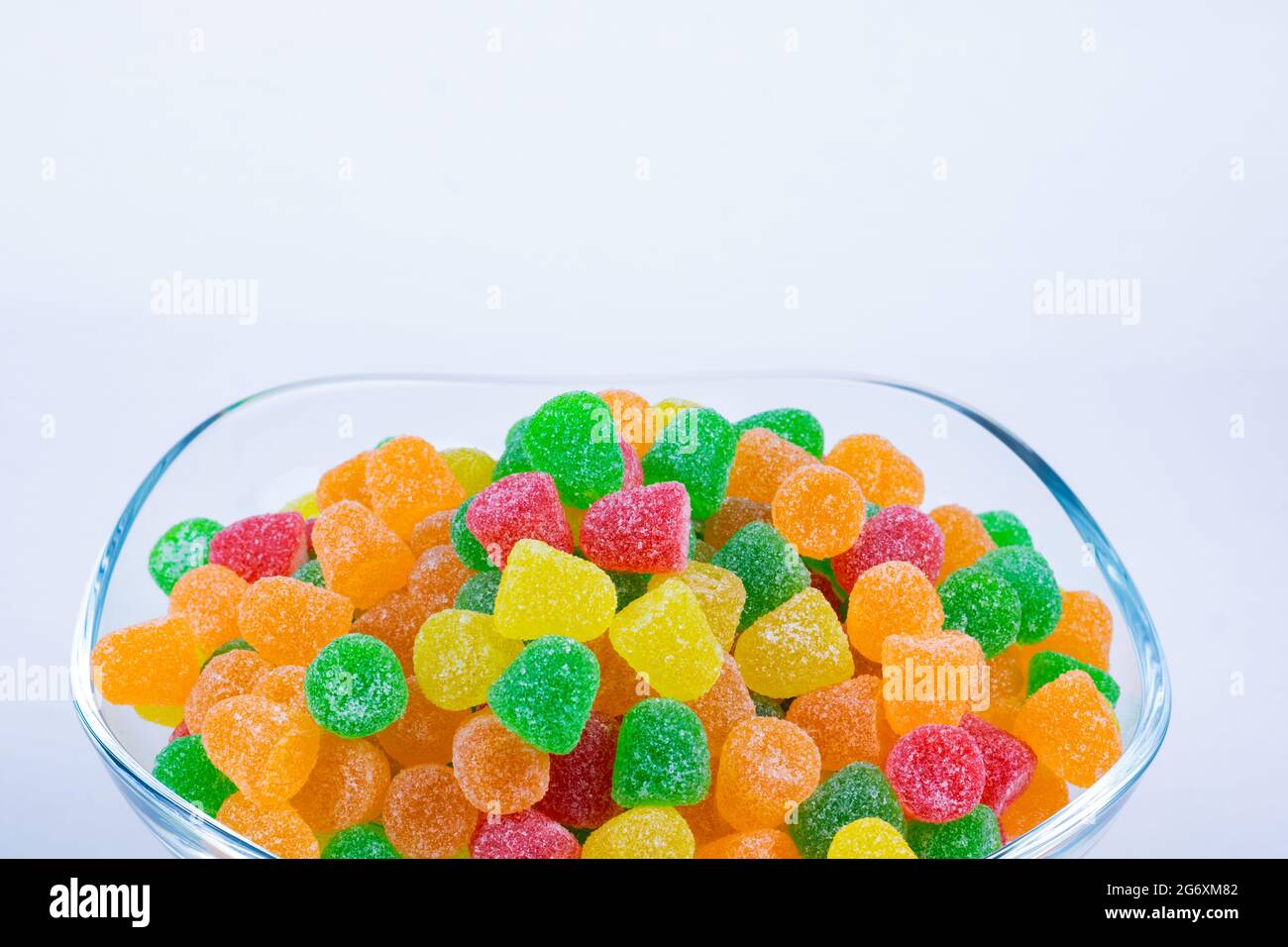 colorful Jelly sugar candies on the glass bowl isolated on white ...