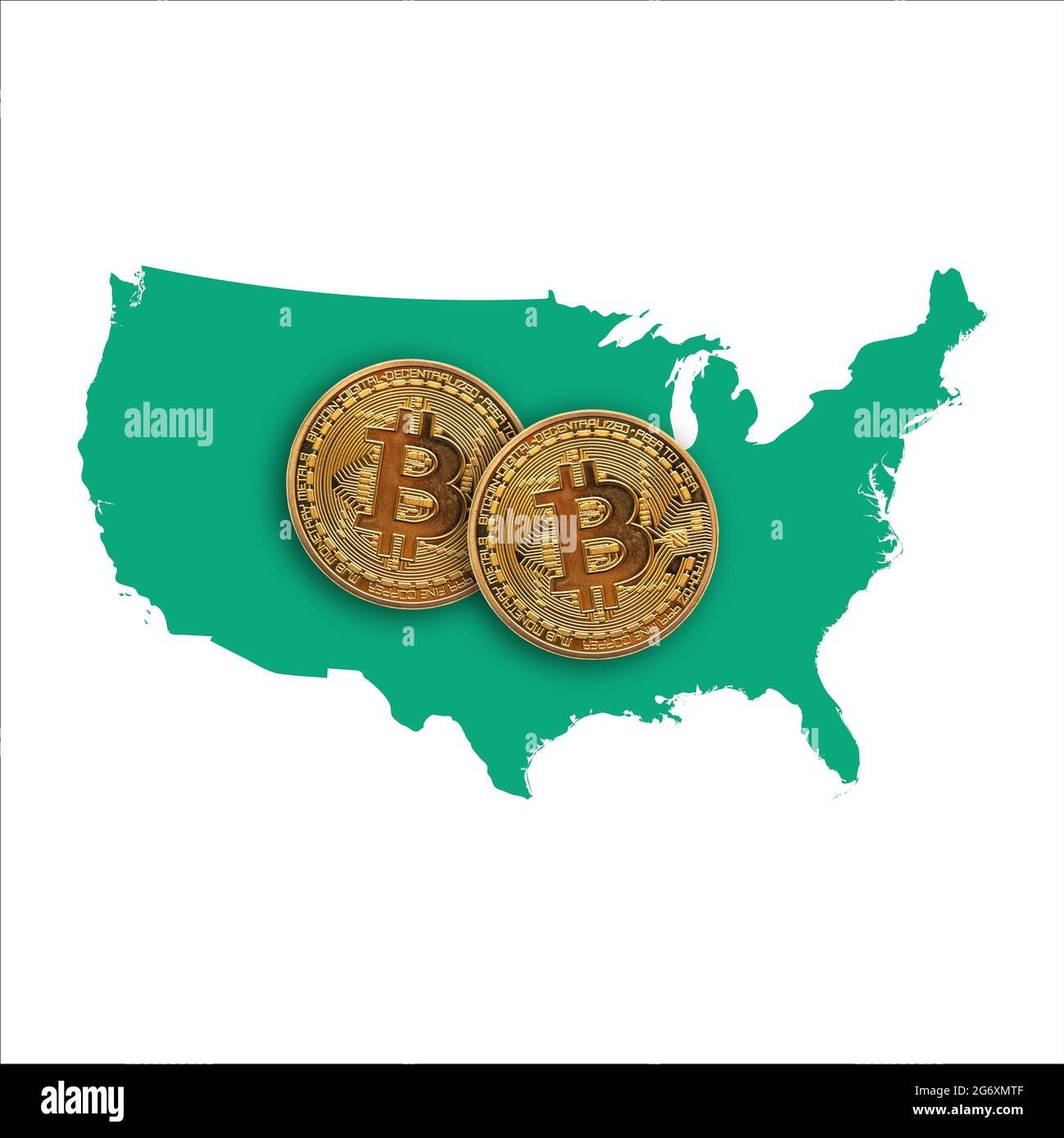 Bitcoin cryptocurrency coin on a map of USA Stock Photo - Alamy