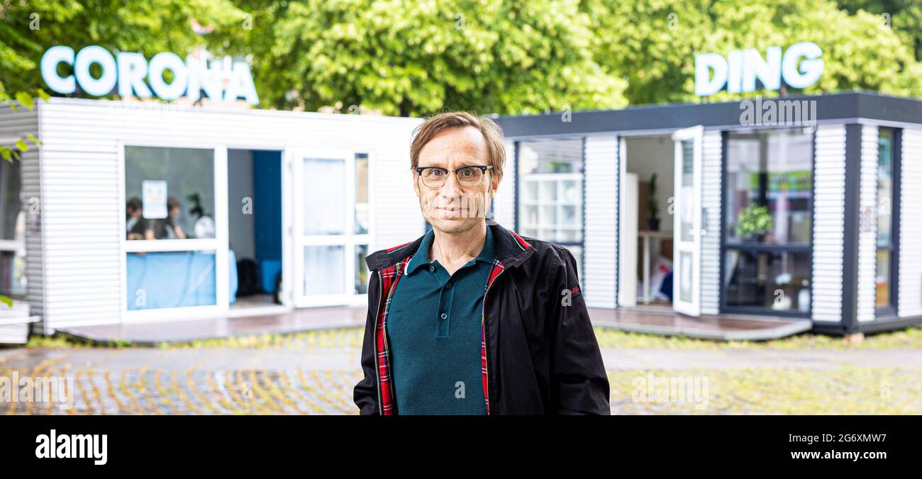 Hanover, Germany. 09th July, 2021. Curator Marcus Peter stands in front ...