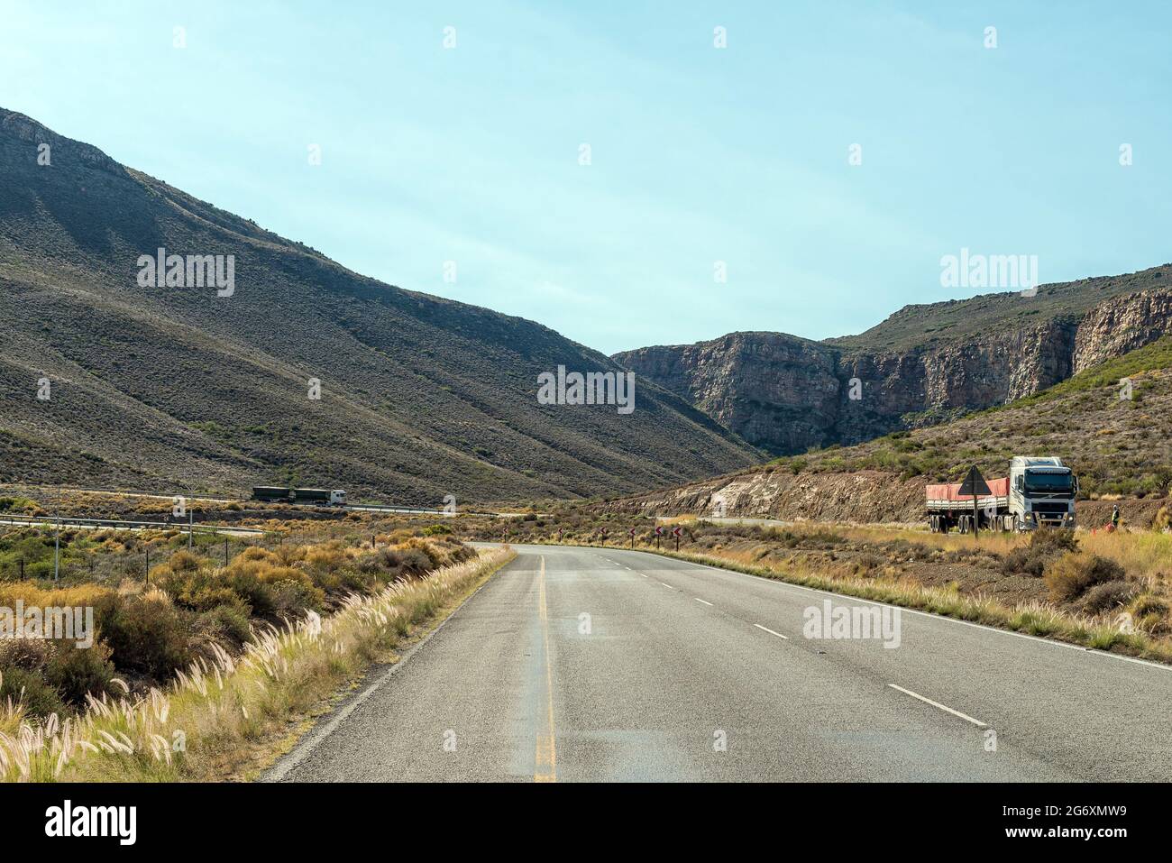 DE DOORNS, SOUTH AFRICA - APRIL 20, 2021: Trucks are visible on the Hex ...