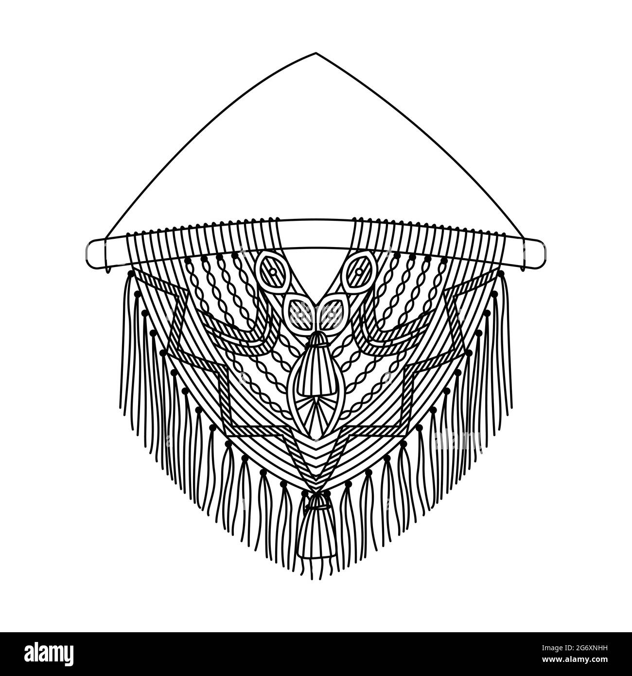 Vector illustration of macrame mural in boho style. Line art Stock ...