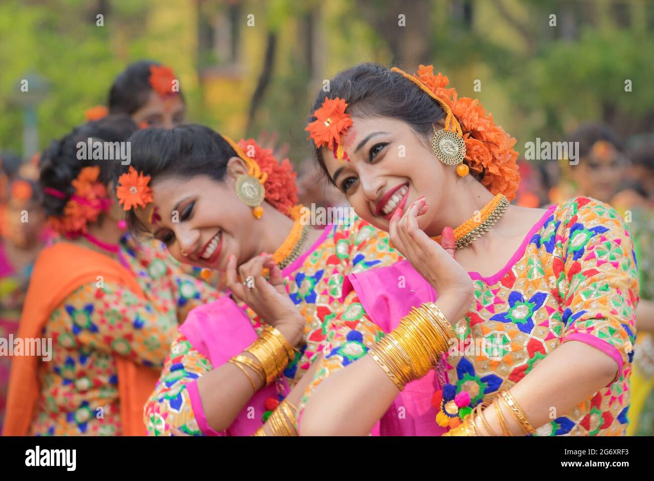 KOLKATA , INDIA - MARCH 12, 2017: Young girl dancers , dressed in ...