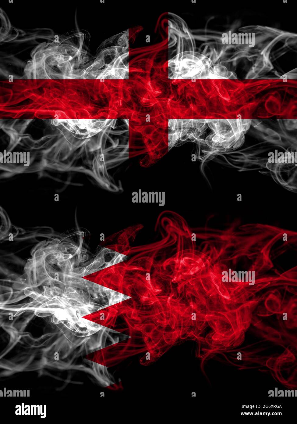 Flag of England, English and Bahrain, Bahraini countries with smoky ...