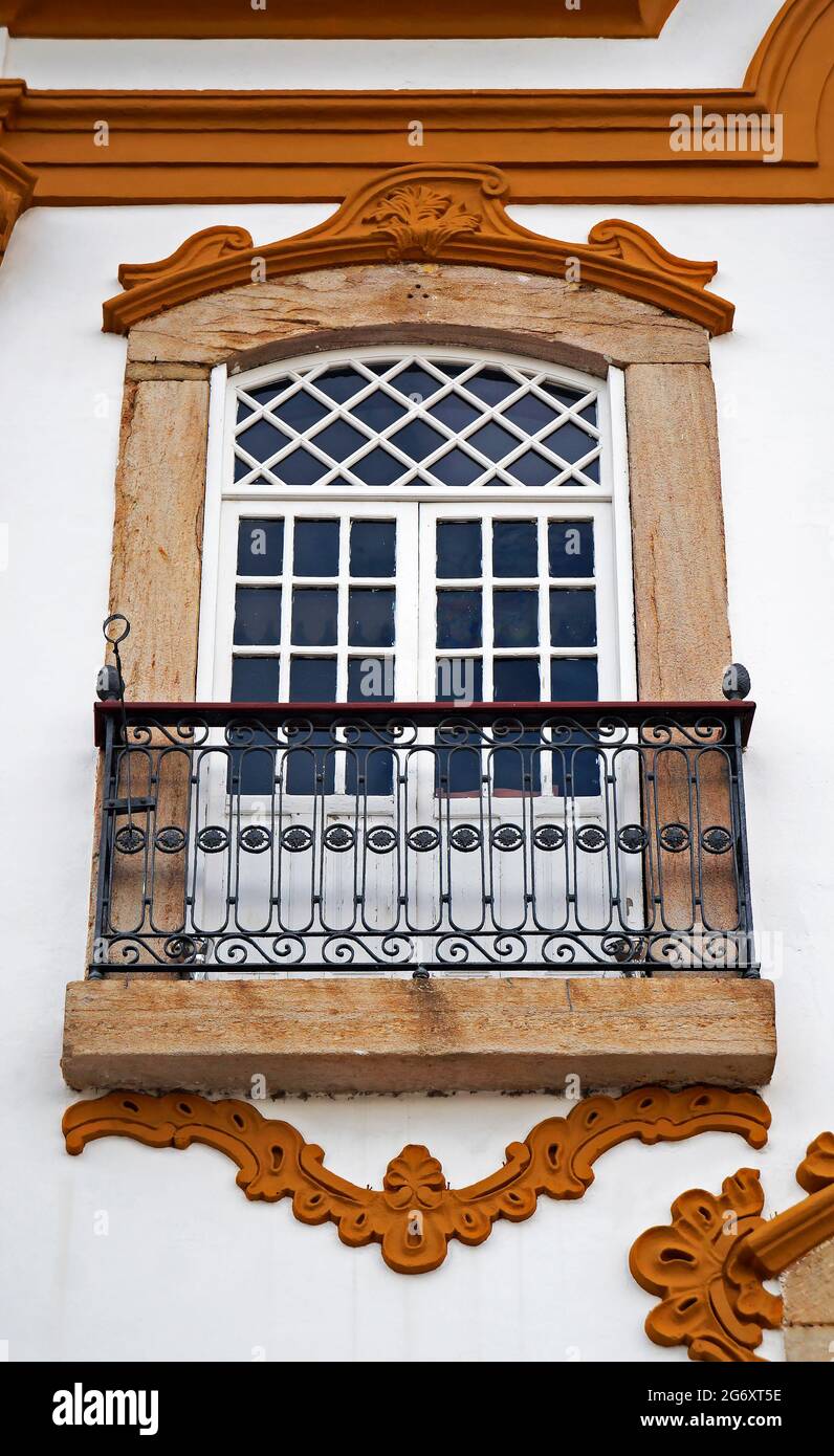 Balcony on baroque church facade, Sao Joao del Rei, Brazil Stock Photo ...