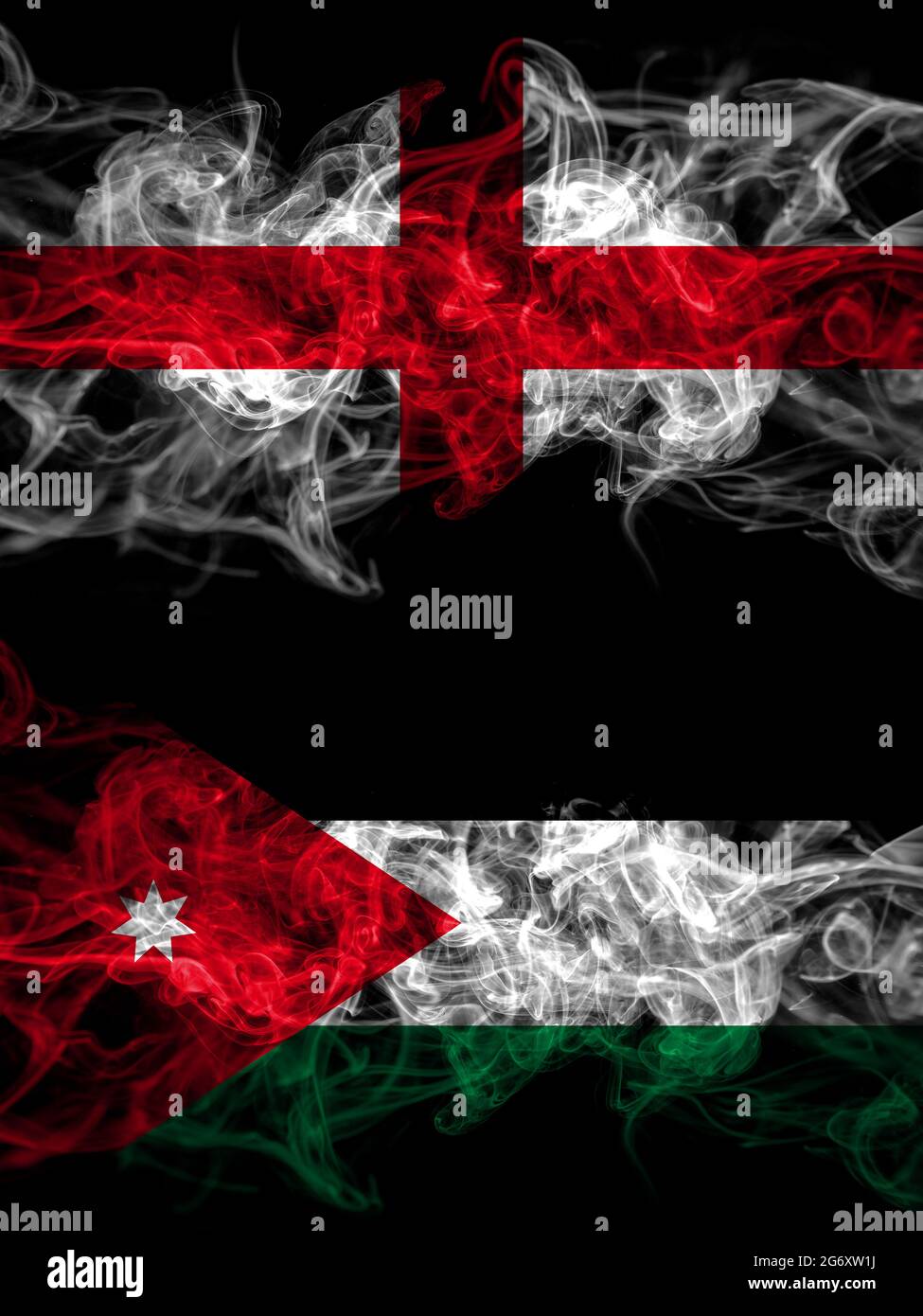 Flag of England, English and Jordan, Jordanian countries with smoky ...