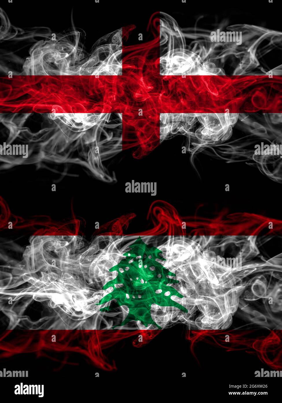 Flag of England, English and Lebanon, Lebanese countries with smoky ...