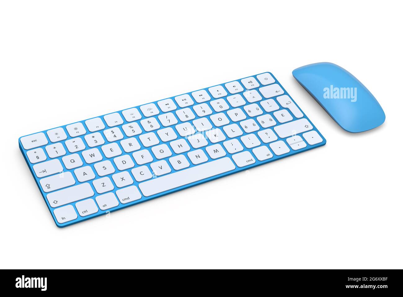 Modern blue aluminum computer keyboard and mouse isolated on white ...