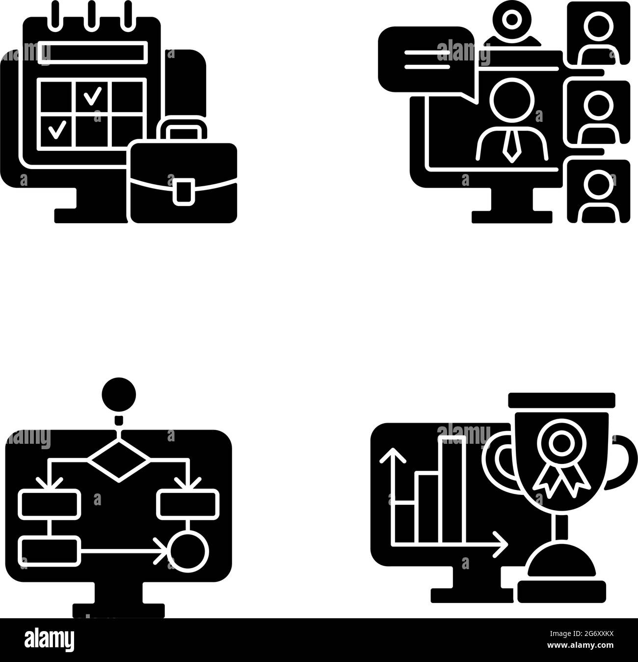 Online work tracking black glyph icons set on white space Stock Vector ...