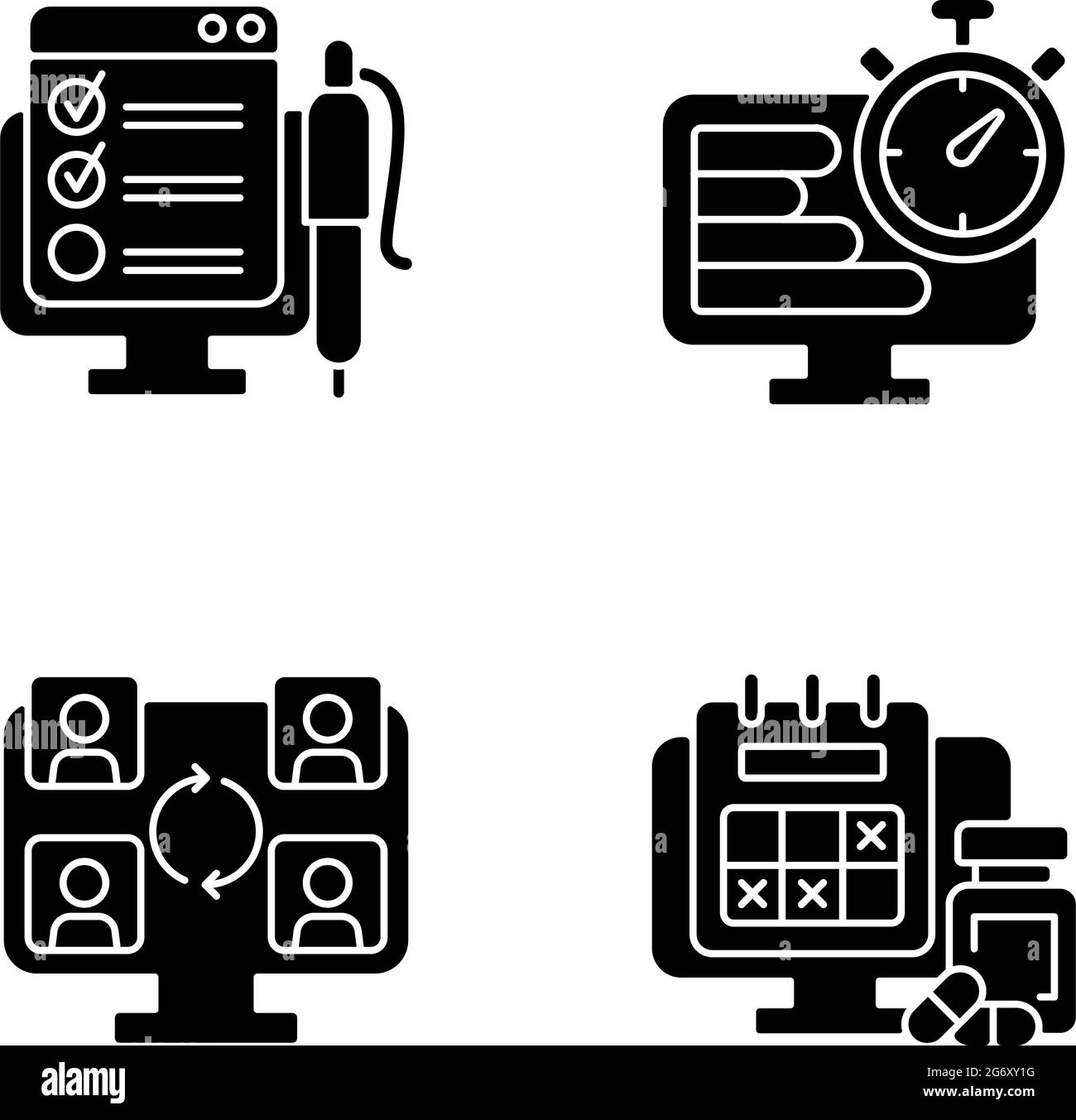 Tracking for remote work black glyph icons set on white space Stock ...